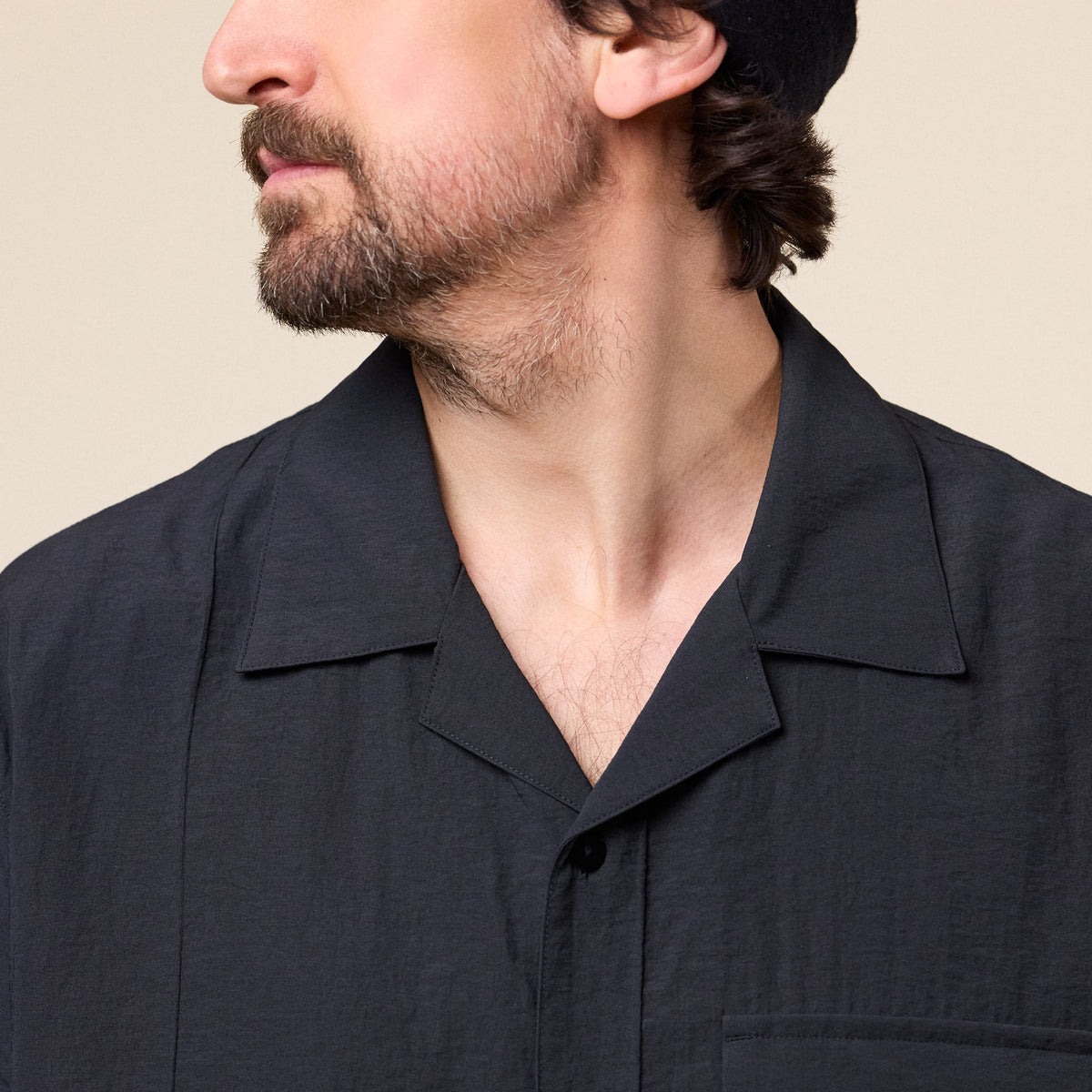 Still by Hand - Open Collar Shirt - Charcoal | T.T.O.O